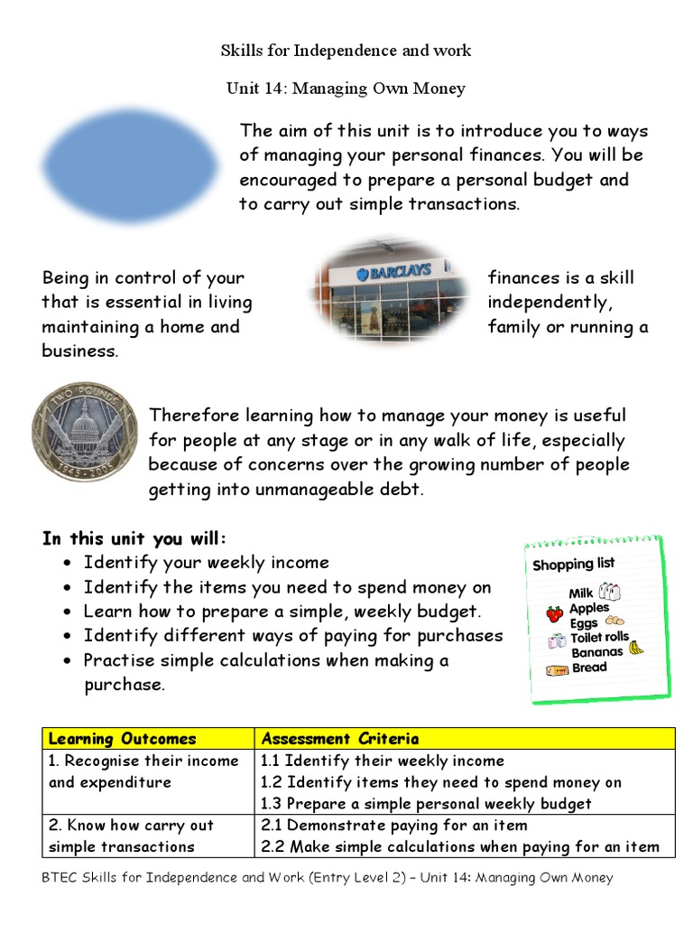 Unit 14 Managing Own Money | PDF | Money | Cost