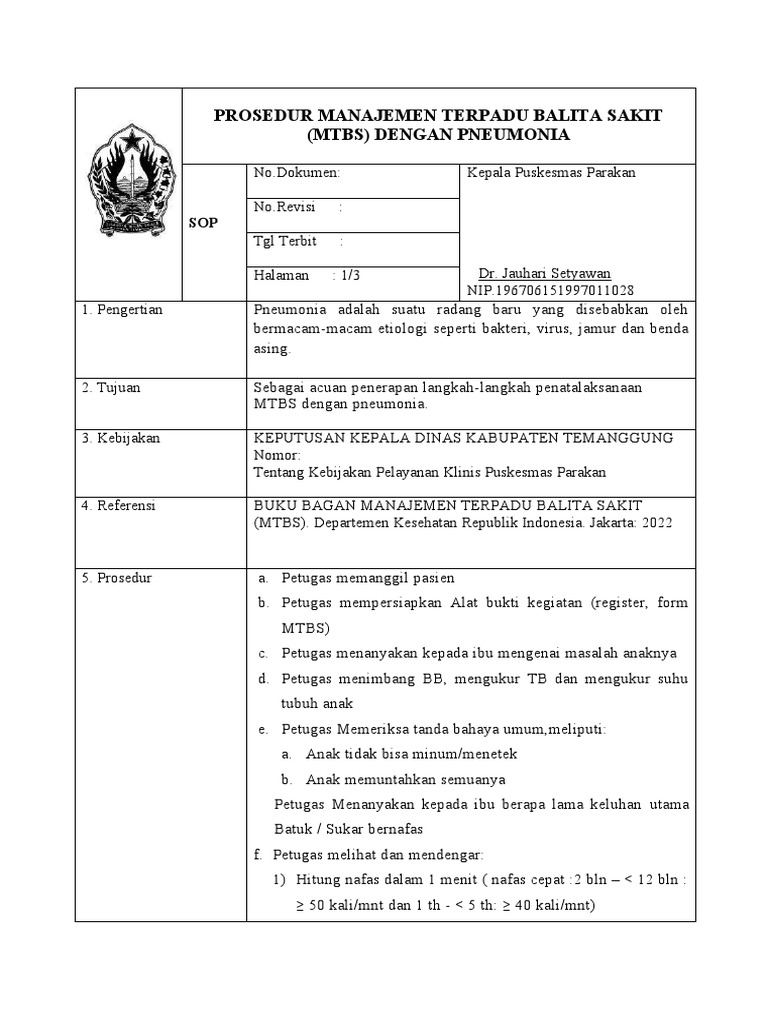 Sop Mtbs Pneumonia | PDF