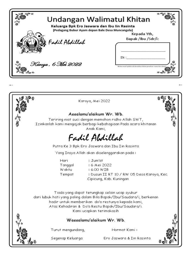 Surat Undangan Khitanan Fadil | PDF