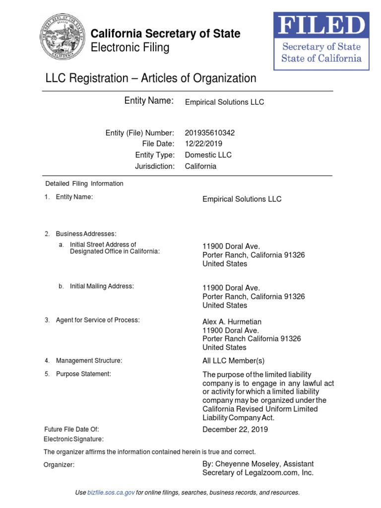 Empirical Company Solution | PDF | Limited Liability Company | Registered Agent