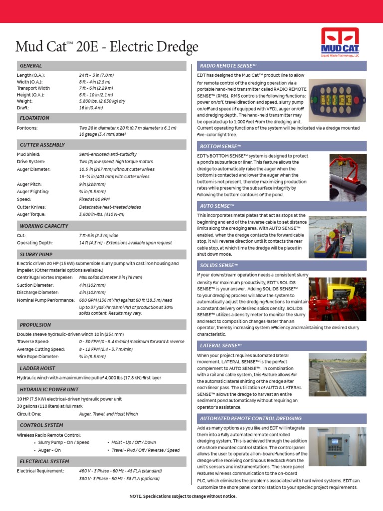 Mud Cat 20E Specifications 2020 | PDF | Dredging | Pump