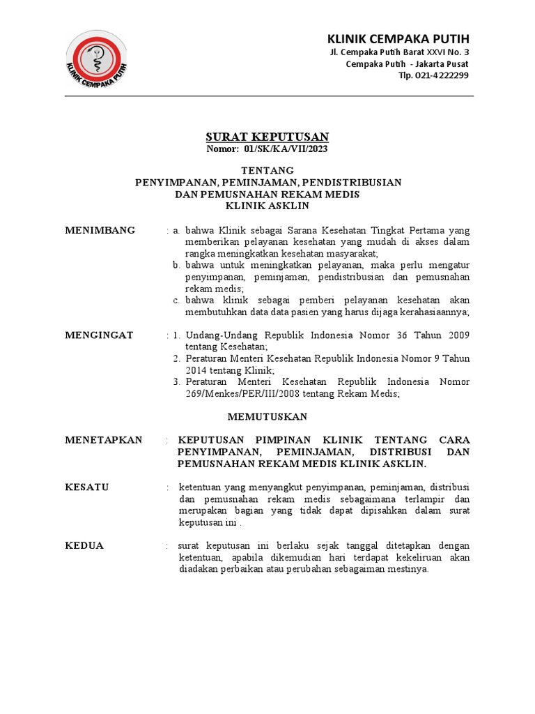 Contoh SK Rekam Medis | PDF