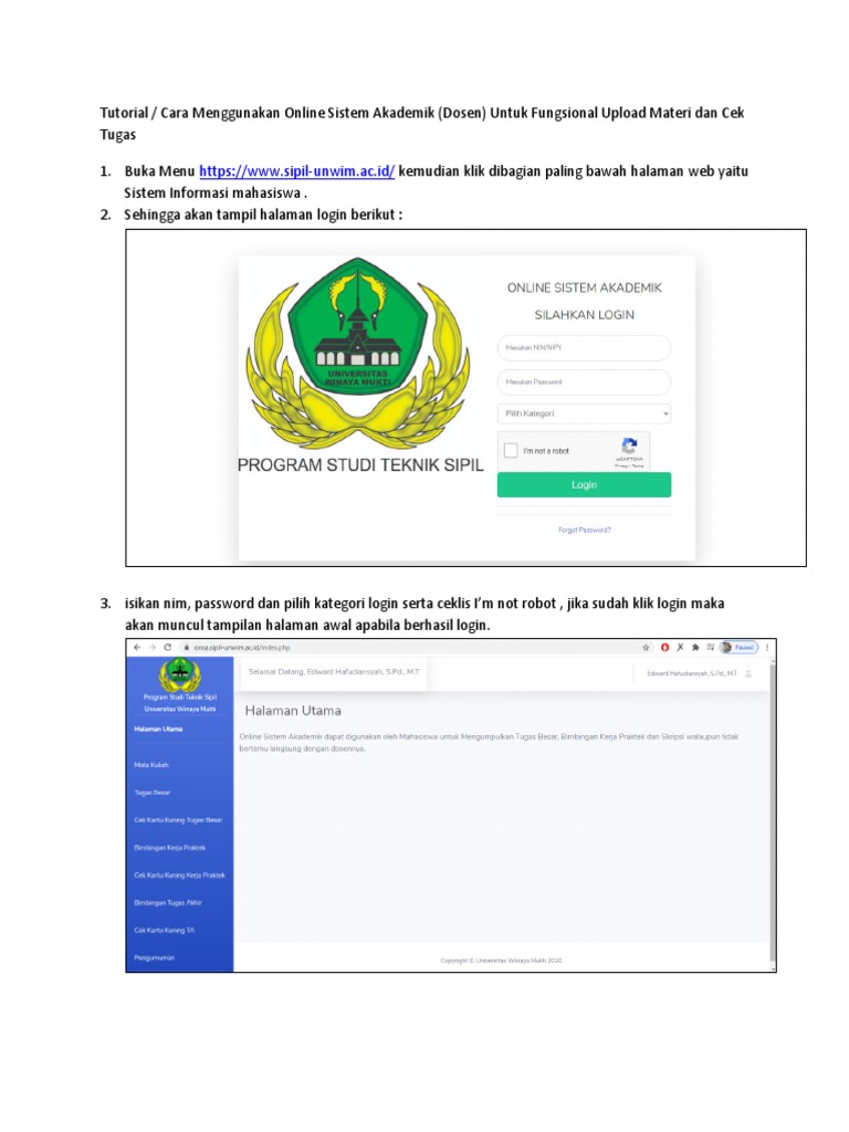 Cara Menggunakan Online Sistem Akademik Untuk Fungsional Upload Materi Dan Cek Tugas (Dosen) | PDF