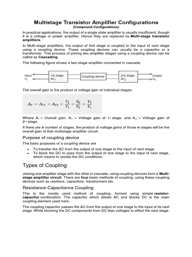 Multistage Transistor Amplifier Configurations (Compound Configurations ...