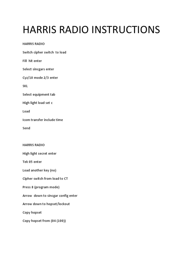 Harris Radio Setup Instructions | PDF | Telecommunications | Electronics