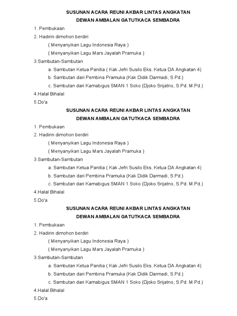 Susunan Acara Reuni Akbar Lintas Angkatan | PDF Susunan Acara Reuni Akbar Lintas Angkatan | PDF