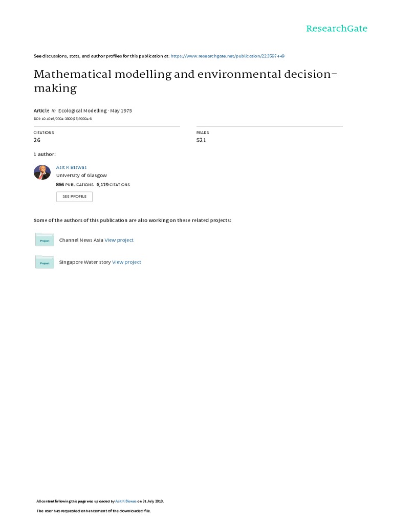 Mathematical Modelling in Environmental Decisions | PDF | Decision ...