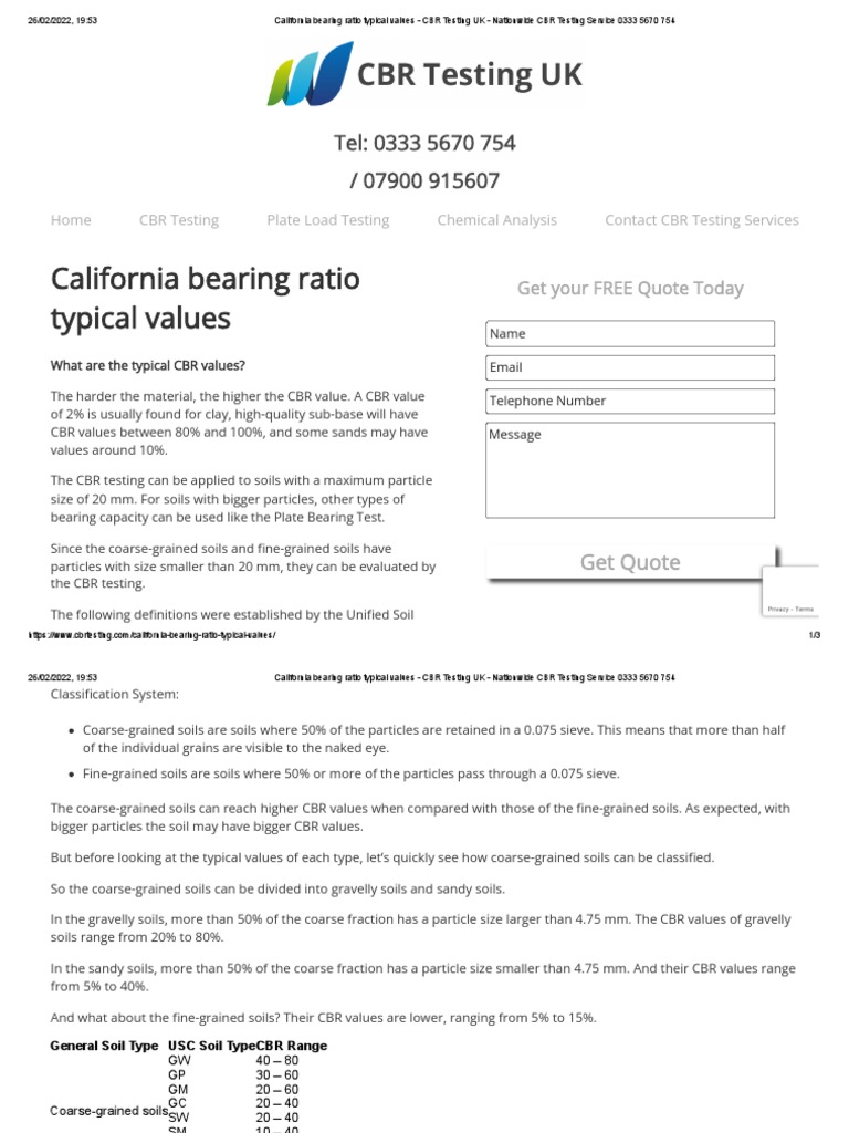 California Bearing Ratio Typical Values | PDF | Soil | Soil Science