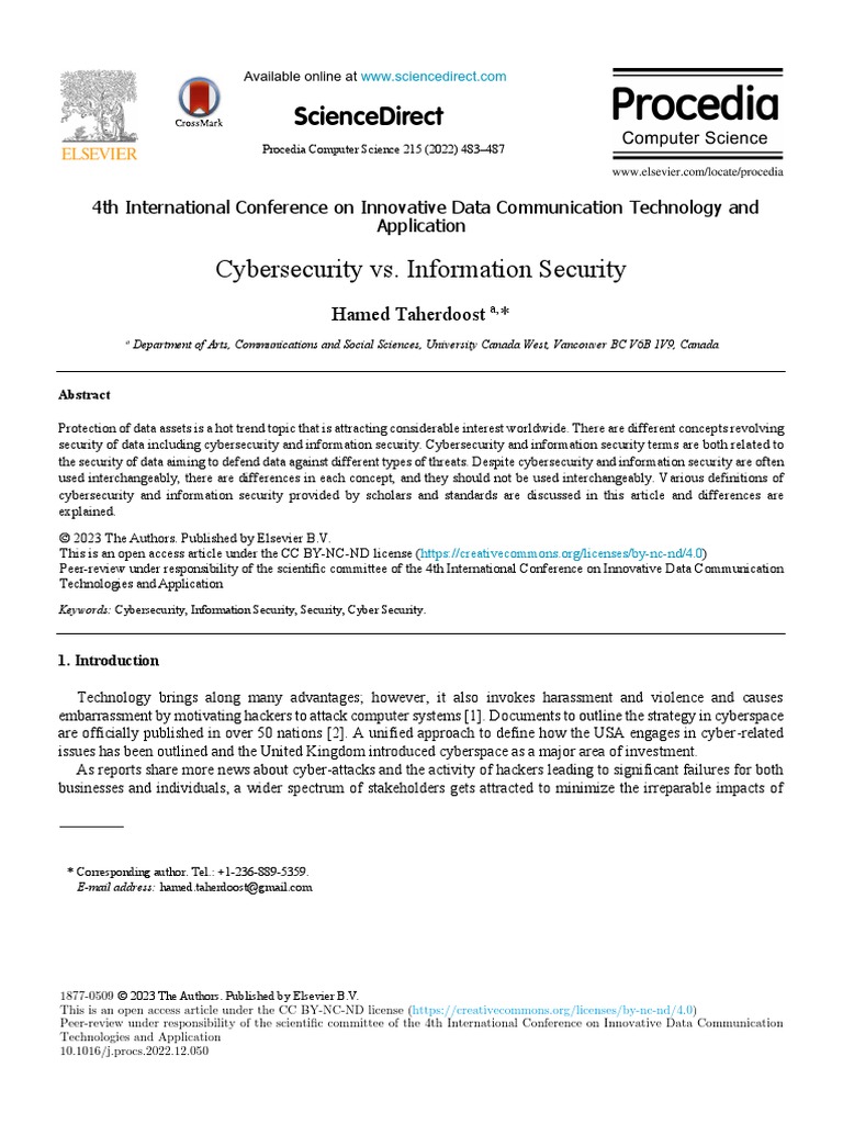 Cybersecurity Vs Information Security Pdf Information Security Computer Security