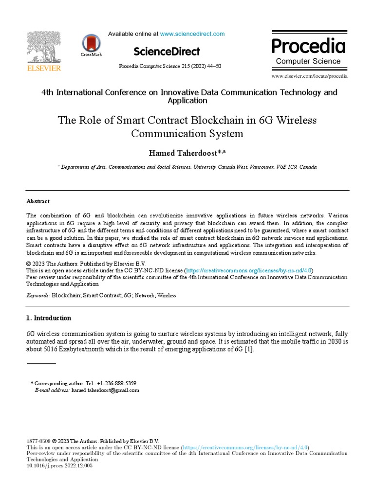 The Role of Smart Contract Blockchain in 6G Wireless Communication ...