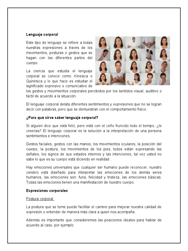Lenguaje Corporal | PDF | Las emociones | Expresión facial