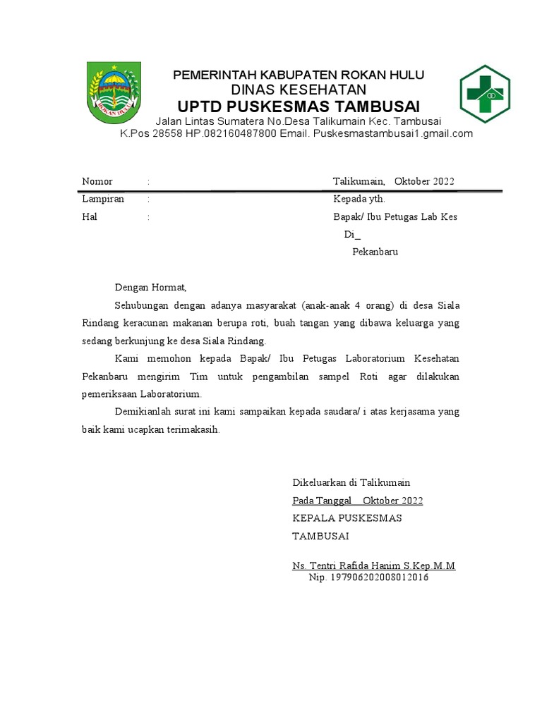 Surat Keracunan Makanan Lab Kes | PDF