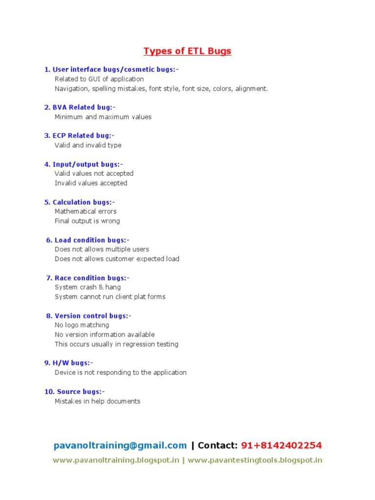 Types of ETL Bugs | PDF