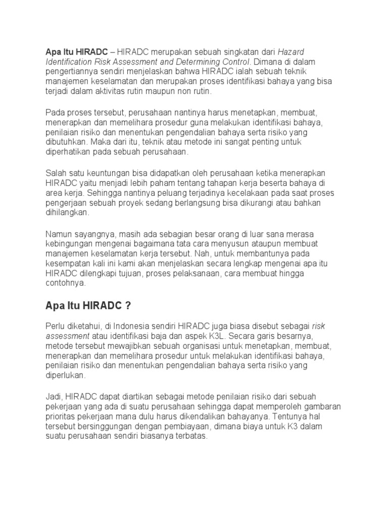 Panduan Lengkap HIRADC untuk Perusahaan | PDF | Bisnis | Komputer