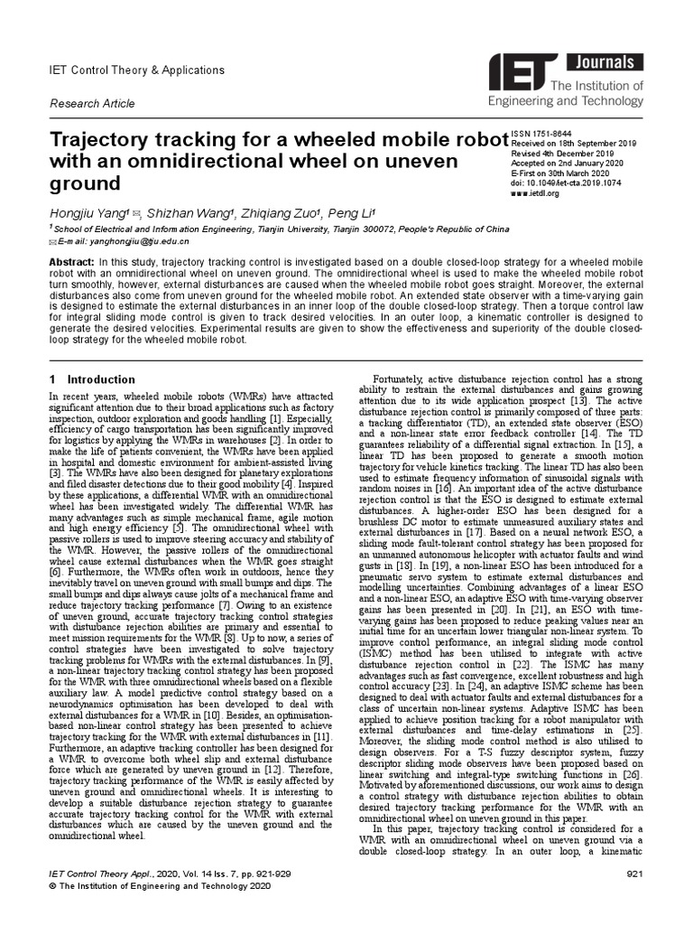 Trajectory Tracking For A Wheeled Mobile Robot Wit Pdf Control Theory Kinematics