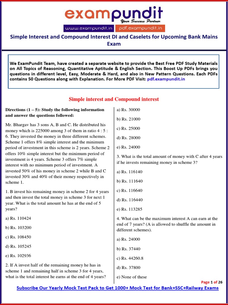 Simple Interest and Compound Interest DI and Caselets For Upcoming Bank ...