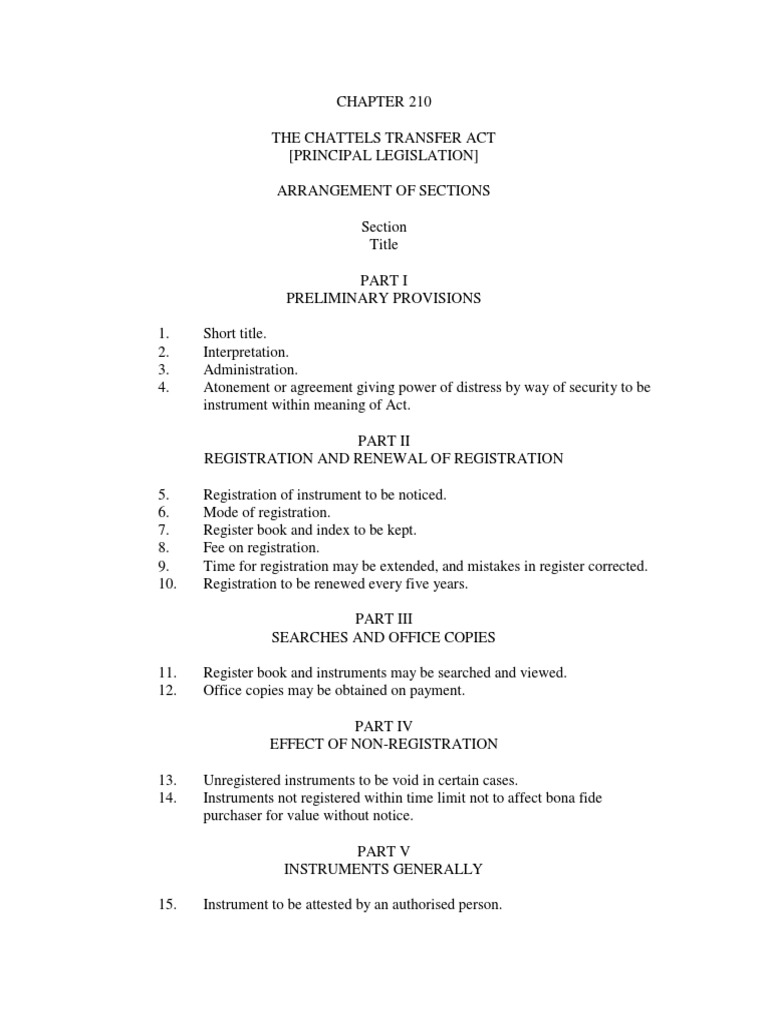 Chattels Transfer Act Overview | PDF | Mortgage Law | Civil Law (Common ...
