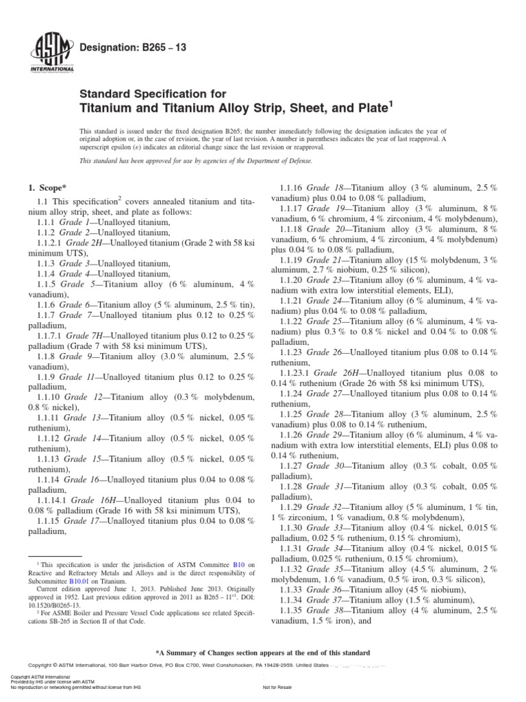Astm B265 (2013) | PDF | Alloy | Titanium