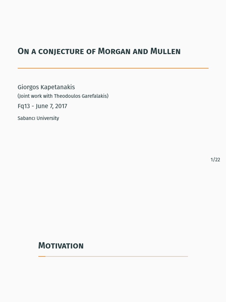 Morgan-Mullen Conjecture Insights | PDF | Mathematics | Abstract Algebra