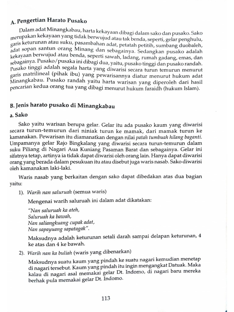 Warisan Di Minangkabau (Sako, Pusako, Dan Sangsako) | PDF