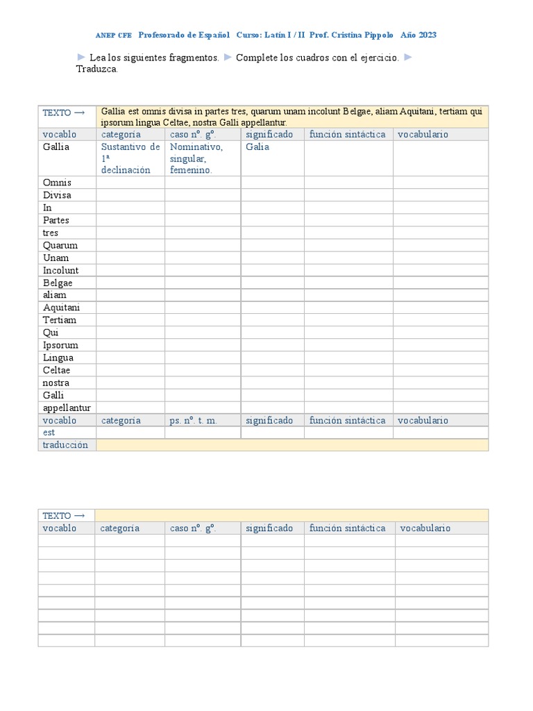 Tabla+de+análisis Latín | PDF