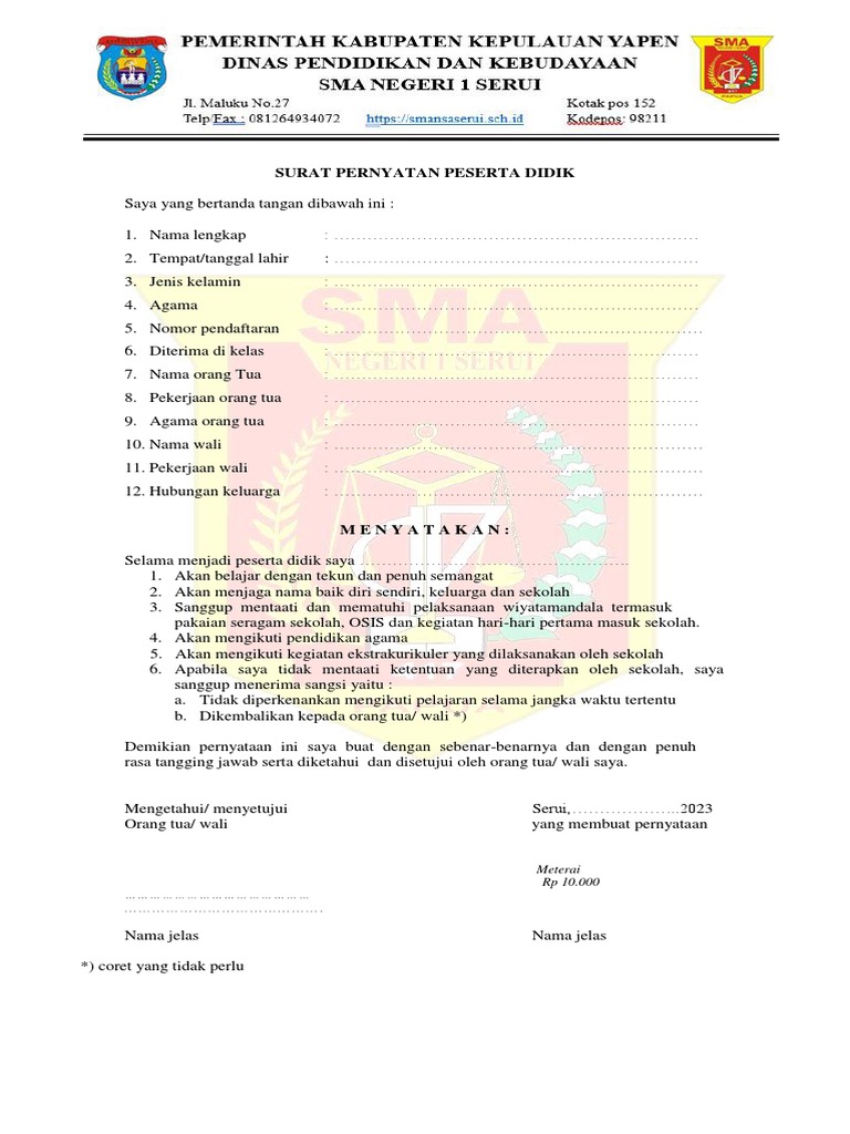 Surat Pernyataan PPDB 2023BARU | PDF