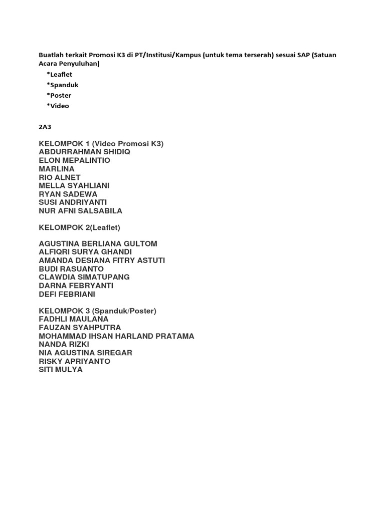 Praktek Promosi K3-1 | PDF