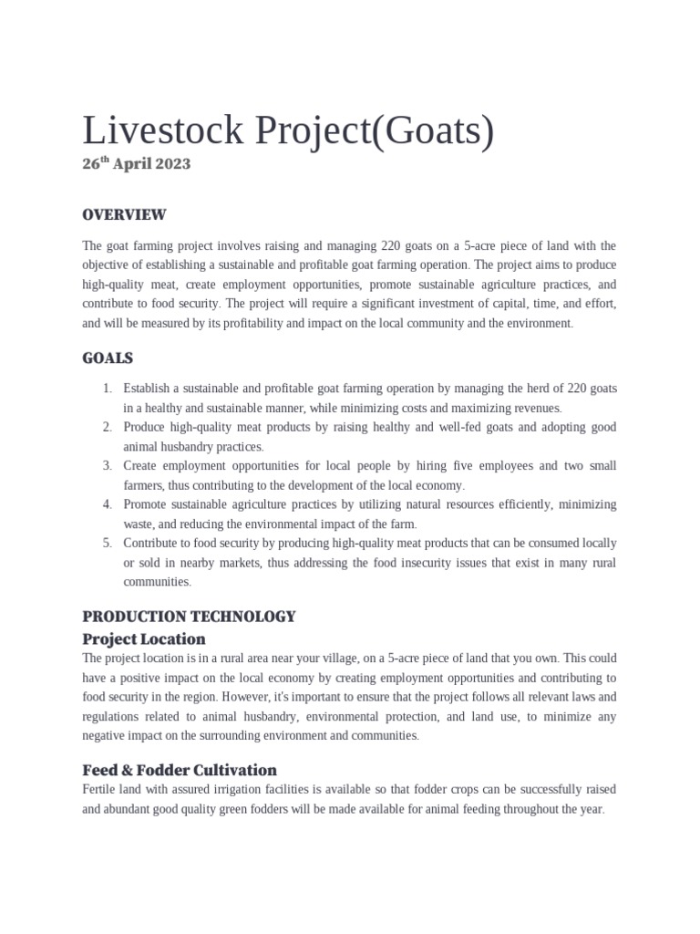 Goat Farming Project Overview and Analysis | PDF | Agriculture | Food ...