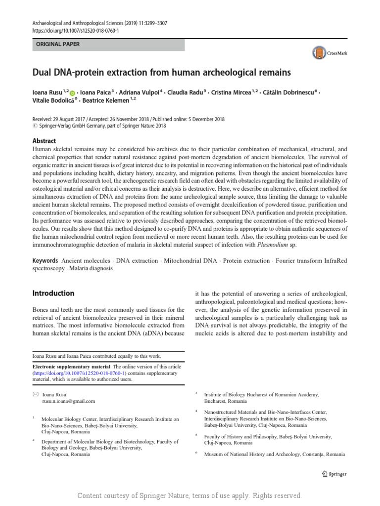 Dual DNA-protein Extraction From Human Archeologic | PDF | Polymerase ...