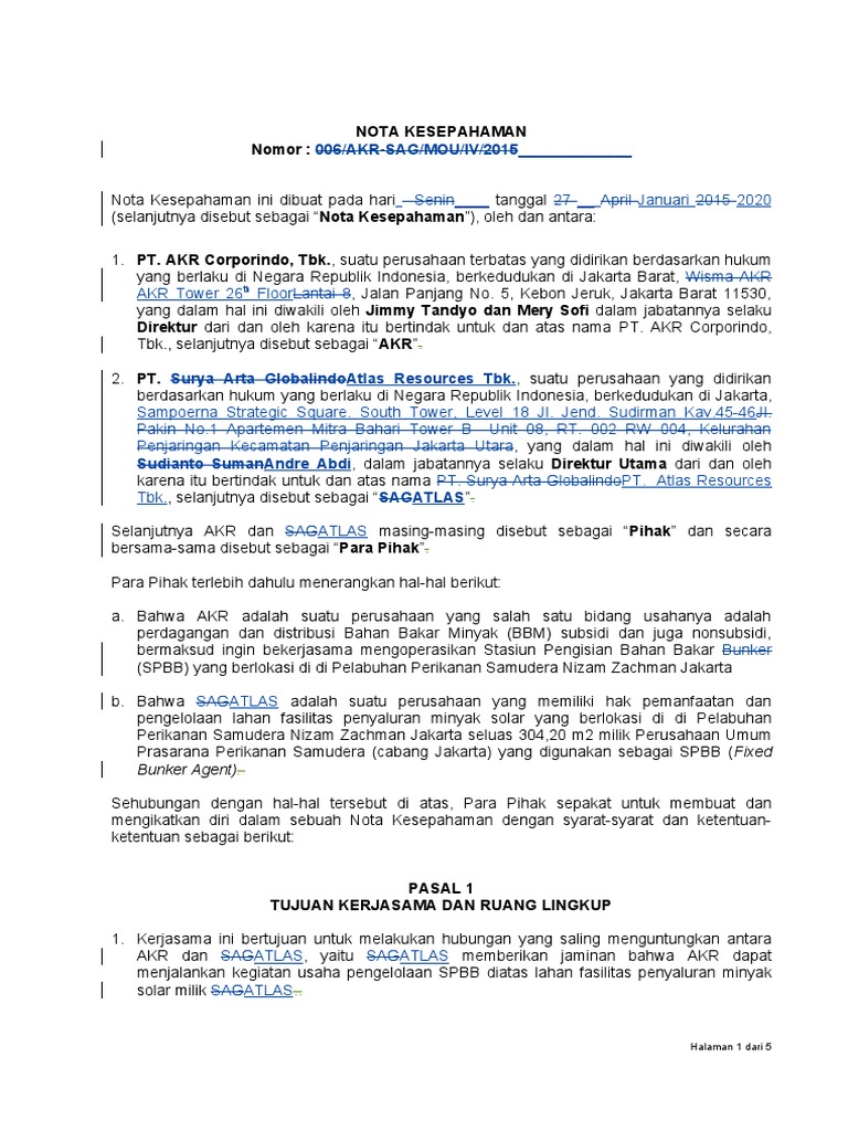 Draft - Nota Kesepahaman | PDF | Bisnis