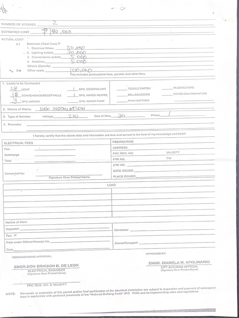 Paranaque City Form Certificate of Final Electrical Inspection Back | PDF
