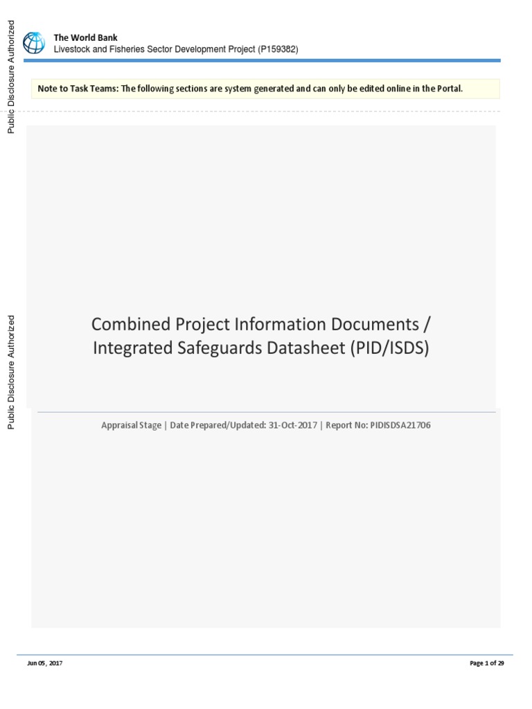 Project Information Document Integrated Safeguards Data Sheet Livestock ...