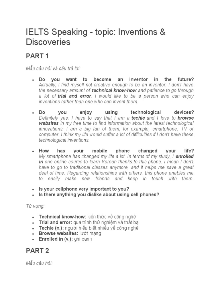 IELTS Speaking - Topic: Inventions & Discoveries | PDF | Invention ...