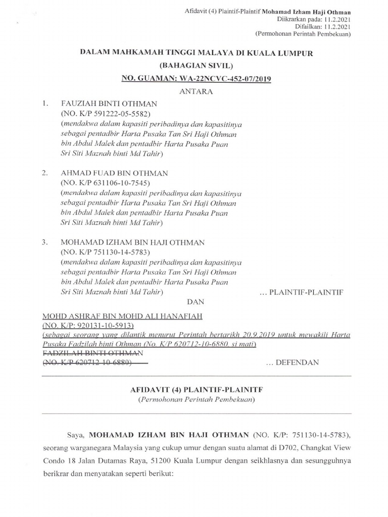 Afidavit (4) Plaintif-Plaintif 11.2.2021 | PDF