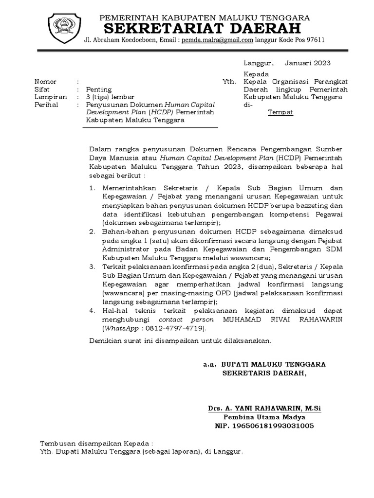 Surat Sekda - HCDP | PDF