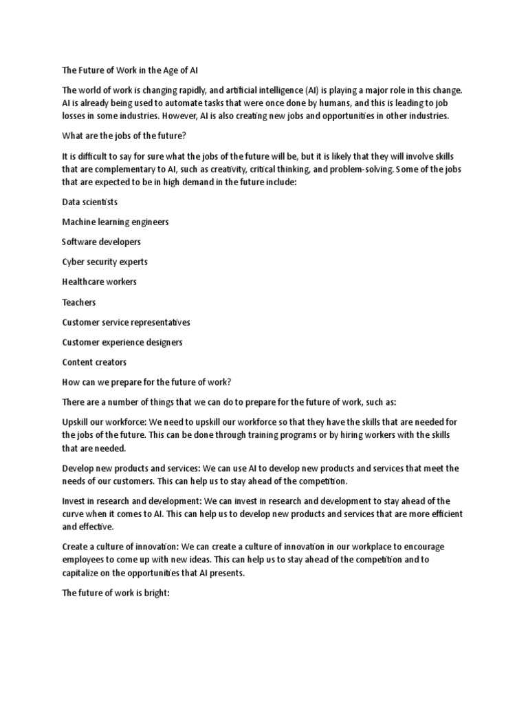 The Future of Work in The Age of AI | PDF | Artificial Intelligence ...