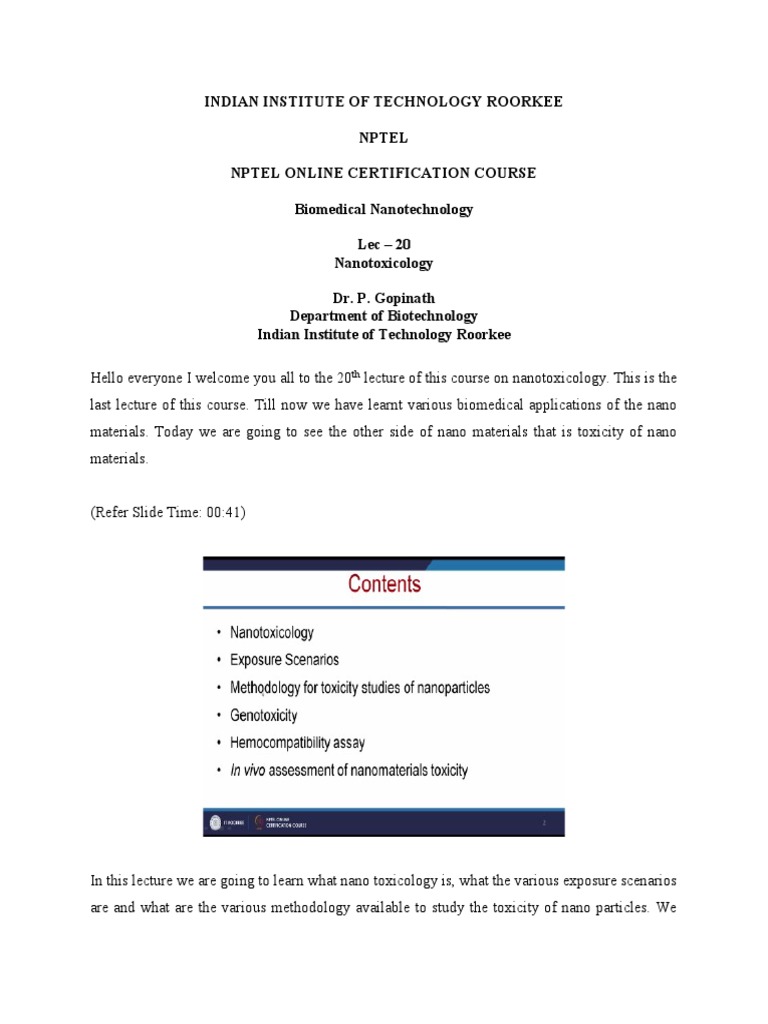 Lec 20 | PDF | Nanotoxicology | Nanotechnology