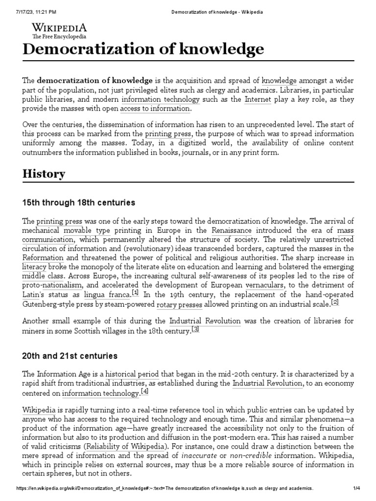 Democratization of Knowledge - Wikipedia | PDF | Printing Press ...