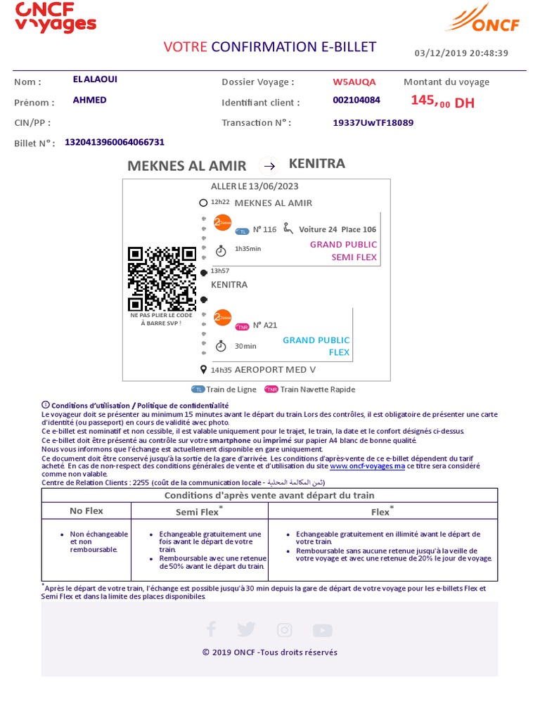 Oncf-Billet | PDF | Transport