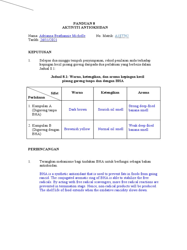 Antioxidant Activity Lab Report | PDF | Food Science | Food Industry