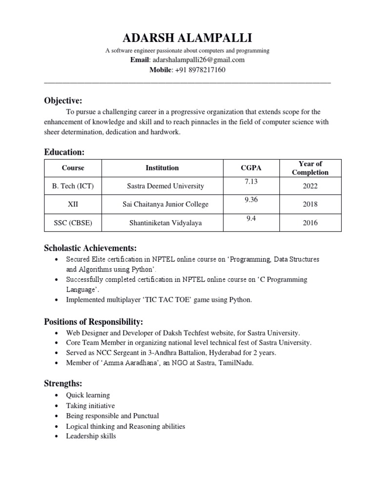 Adarsh Resume | PDF | Computer Programming | Python (Programming Language)