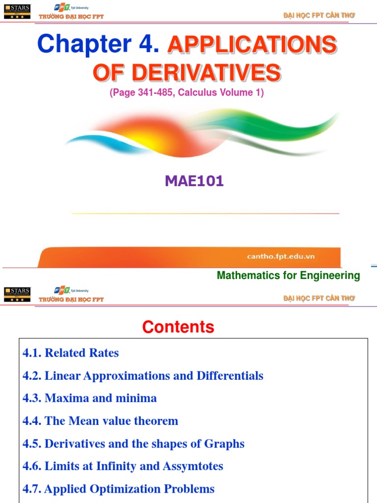 Mae101 Cal V1 Chapter 4 Applications Of Derivatives Pdf Derivative Mathematical Concepts