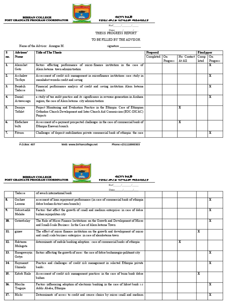 Thesis Progress Report Summary | PDF | Microfinance | Ethiopia