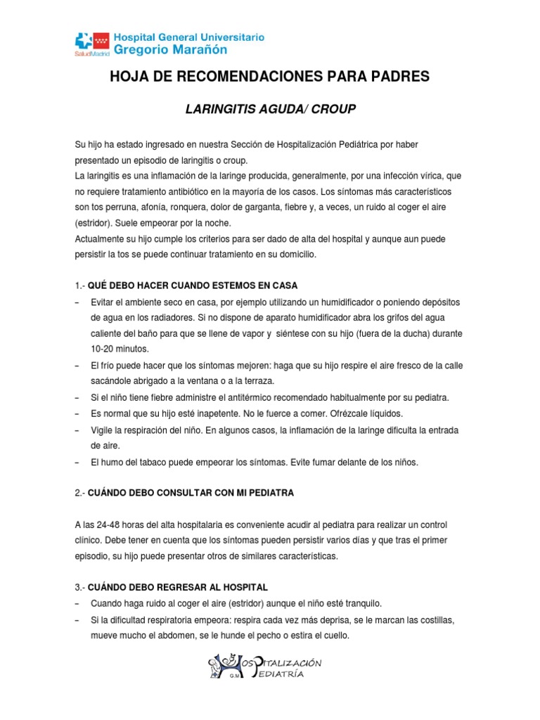 Cuidado Infantil en Casa: Laringitis | PDF | Enfermedades y trastornos ...