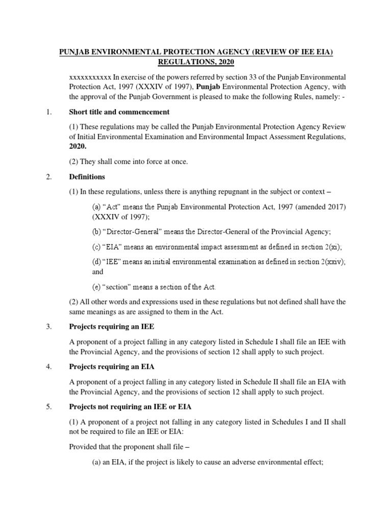 Punjab IEE/EIA Regulations 2020 | PDF | Environmental Impact Assessment ...