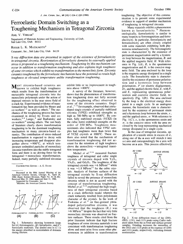 Ferroelastic Domain Switching As A Toughening Mechanism in Tetragonal Zirconia | PDF | Zirconium ...