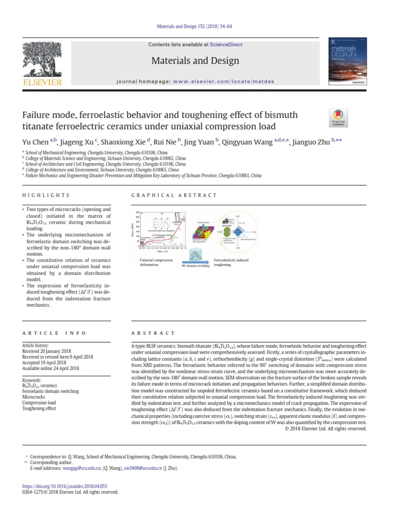 Failure Mode, Ferroelastic Behavior and Toughening Effect of Bismuth Titanate Ferroelectric ...