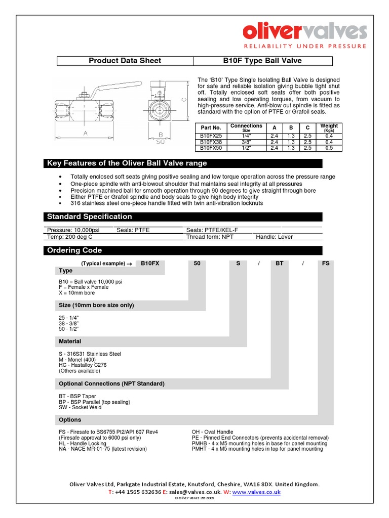 32 + 44 B10F-Ball-Valve | Download Free PDF | Valve | Mechanical Engineering