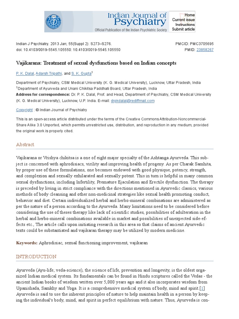 Vajikarana - Treatment of Sexual Dysfunctions Based On Indian Concepts ... Vajikarana - Treatment of Sexual Dysfunctions Based On Indian Concepts ...