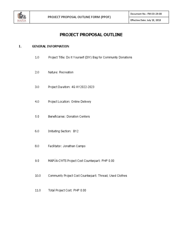 DIY Bag Project Proposal Outline | PDF | Do It Yourself | Sewing
